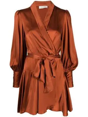 ZIMMERMANN V-neck Wrap Silk Minidress