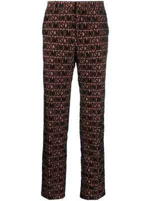 Moschino Flocked-logo Tailored Trousers - Brown