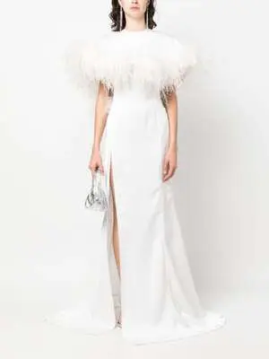 Attico Feather-trim Cut-out Gown