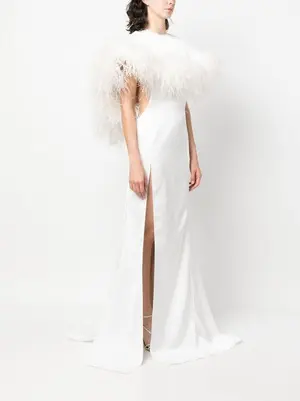 Attico Feather-trim Cut-out Gown