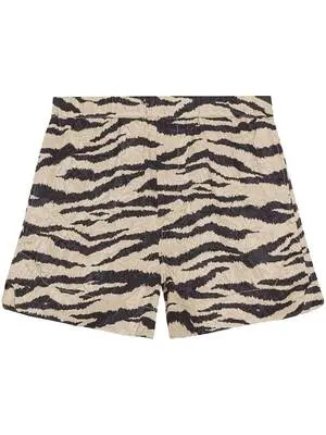 GANNI Zebra-print Crinkled Shorts