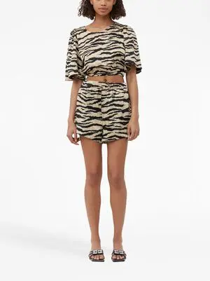 GANNI Zebra-print Crinkled Shorts