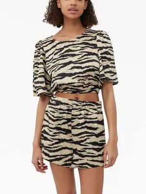 GANNI Zebra-print Crinkled Shorts