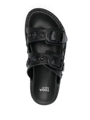 Toga Stud-embellished Leather Slides - Black