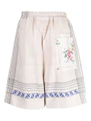 By Walid Floral-embroidered Linen Drop-crotch Shorts