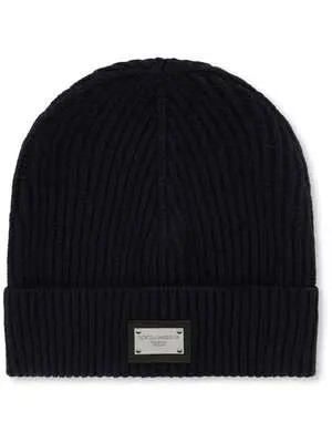 Dolce & Gabbana Knitted Beanie With Logo Patch - Black