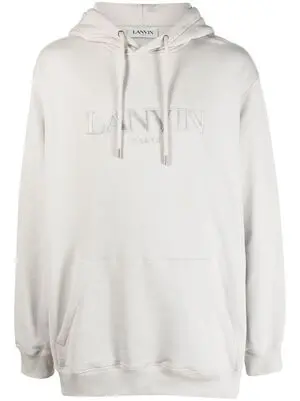 LANVIN Logo-embroidered Fleece Hoodie - Grey