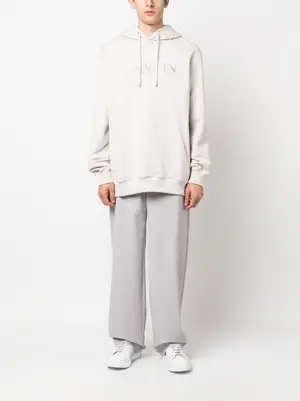 LANVIN Logo-embroidered Fleece Hoodie - Grey