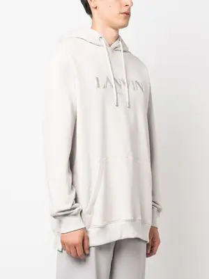 LANVIN Logo-embroidered Fleece Hoodie - Grey
