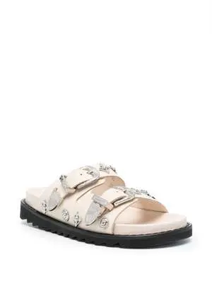 Toga Stud-embellished Leather Slides - Neutrals