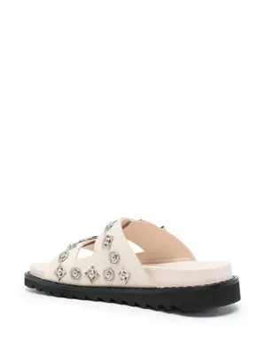 Toga Stud-embellished Leather Slides - Neutrals