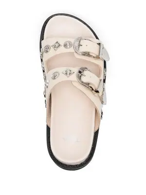 Toga Stud-embellished Leather Slides - Neutrals