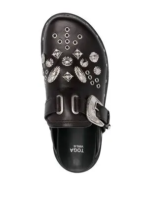 TOGA VIRILIS Studded Leather Slippers - Brown