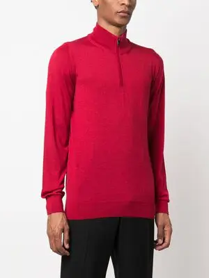 Pal Zileri High-neck Virgin Wool-silk Zip-up Sweatshirt - Red