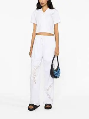 MARINE SERRE Cotton Lace Trim Wide Leg Trousers