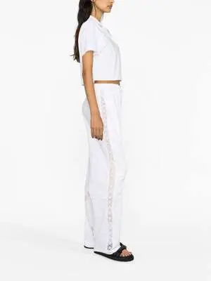 MARINE SERRE Cotton Lace Trim Wide Leg Trousers