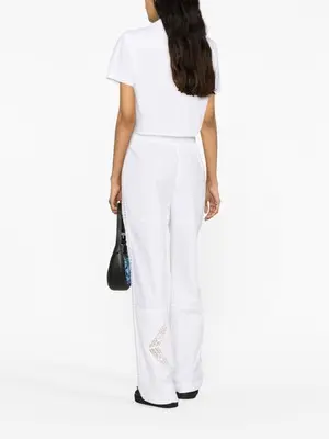 MARINE SERRE Cotton Lace Trim Wide Leg Trousers