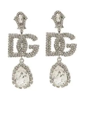 Dolce & Gabbana Dg Logo Crystal-embellished Drop Earrings - Silver