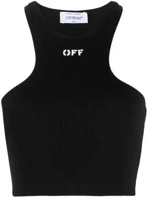 Off-White Logo-Print Ribbed-Knit Racerback Top Black