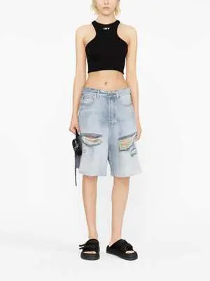 Off-White Logo-print Ribbed-knit Racerback Top - Black