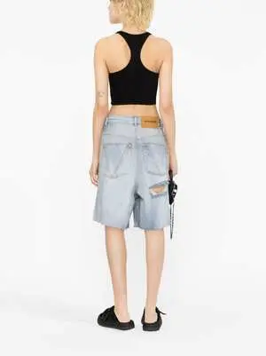 Off-White Logo-print Ribbed-knit Racerback Top - Black