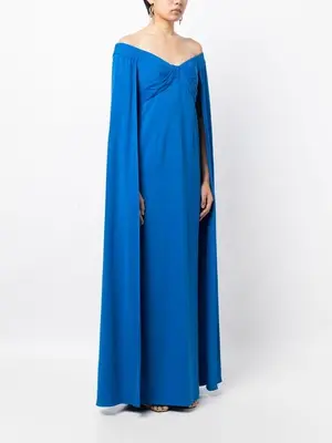 Marchesa Off-shoulder Cape-detail Gown