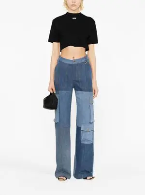 Off-White Logo-print Cropped T-shirt - Black