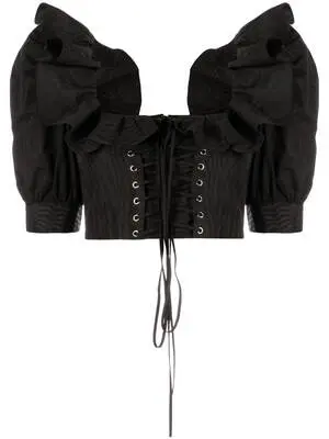 Alessandra Rich Ruffle-collar Corset Blouse - Black