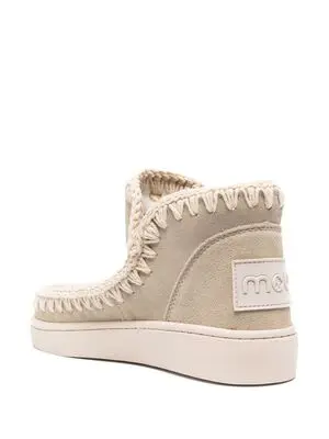 Mou Crochet-trim Suede Sneakers - Neutrals