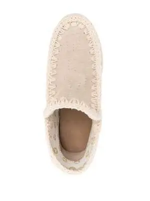 Mou Crochet-trim Suede Sneakers - Neutrals