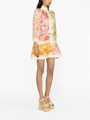 Zimmermann Raie Lantern Floral-print Ramie Mini Dress