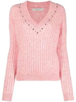 Alessandra Rich Stud-embellished Ribbed Jumper - Pink