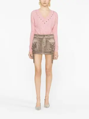 Alessandra Rich Stud-embellished Ribbed Jumper - Pink