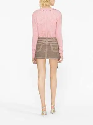 Alessandra Rich Stud-embellished Ribbed Jumper - Pink