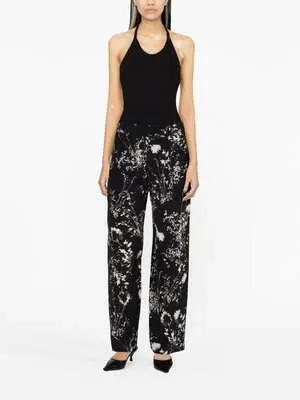 Victoria Beckham Floral-print Silk Trousers - Black