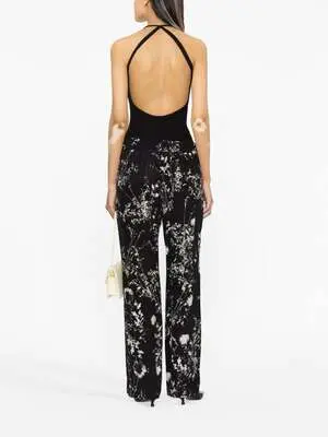 Victoria Beckham Floral-print Silk Trousers - Black