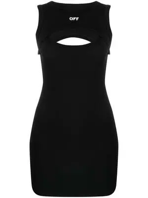 Off-White Off Stamp Ribbed Mini Dress - Black