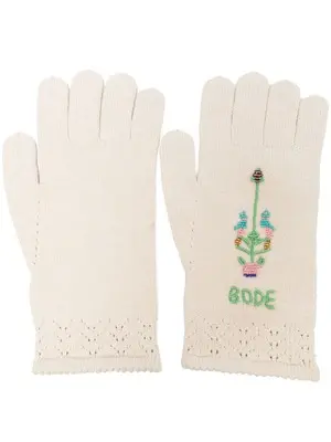 BODE Logo-embroidered Knitted Gloves - Neutrals