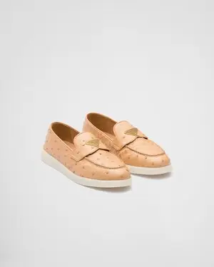 Prada Ostrich Leather Loafers Natural