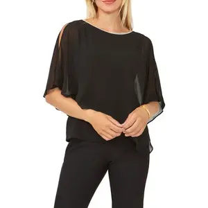 Chaus Rhinestone Trim Overlay Blouse - Black 001