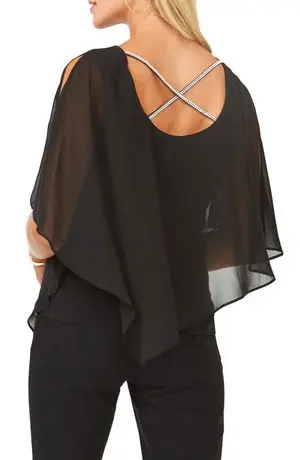 Chaus Rhinestone Trim Overlay Blouse - Black 001