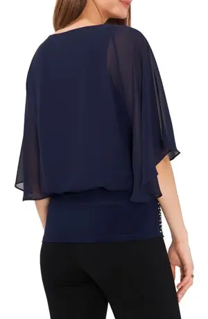 Chaus Flutter Sleeve Blouson Top - Navy
