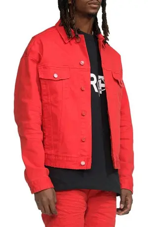 PURPLE BRAND Lava Palms Oversize Stretch Denim Trucker Jacket - Red