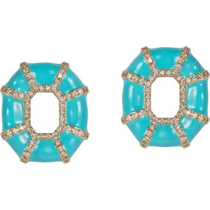 NEVERNOT Octagonal Enamel And Diamond Drop Earrings In 14k Gold