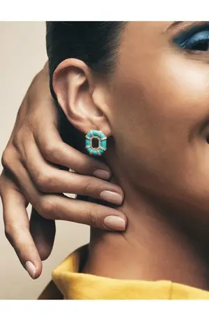 NEVERNOT Octagonal Enamel And Diamond Drop Earrings In 14k Gold