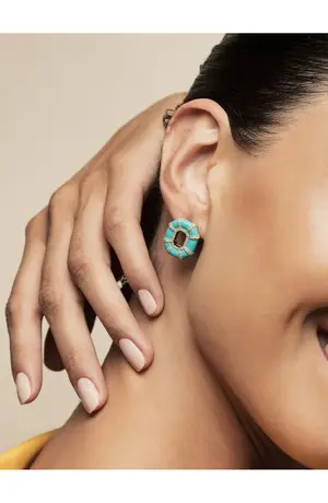 NEVERNOT Octagonal Enamel And Diamond Drop Earrings In 14k Gold