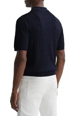 REISS Ubud Textured Mosaic Quarter Zip Polo Sweater