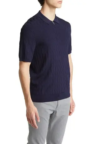 REISS Ubud Textured Mosaic Quarter Zip Polo Sweater