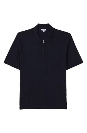 REISS Ubud Textured Mosaic Quarter Zip Polo Sweater