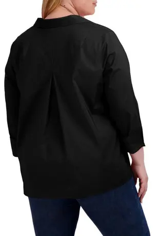 Foxcroft Agnes Non-iron Smocked Cuff Blouse - Black